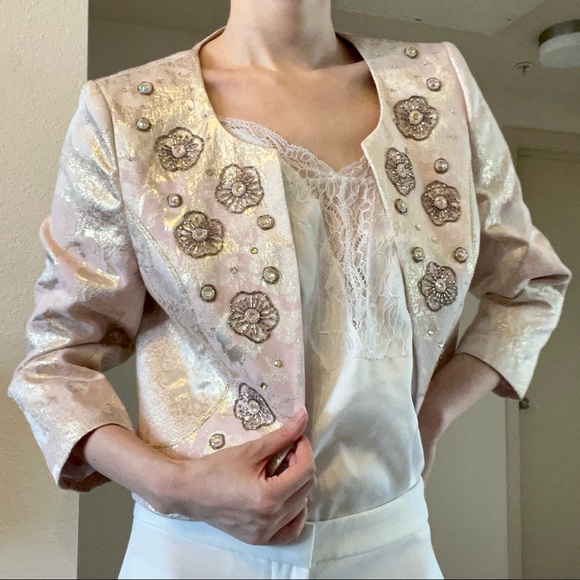 Jackets & Coats | Gold Thread Beaded Blazer Jacket Macaron Pink | Poshmark